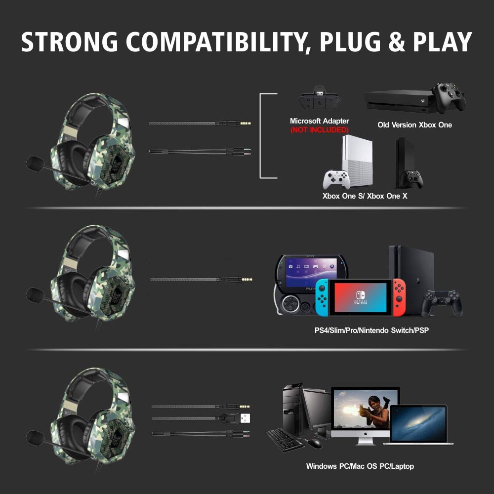 VersionTECH. Gaming Headset - Updated K8 Headset Gaming for PS4 New Xbox One, Stereo Over-Ear Headphones with Noise-canceling Microphone & LED Lights for PC Computer Mac Laptop Nintendo Switch Games