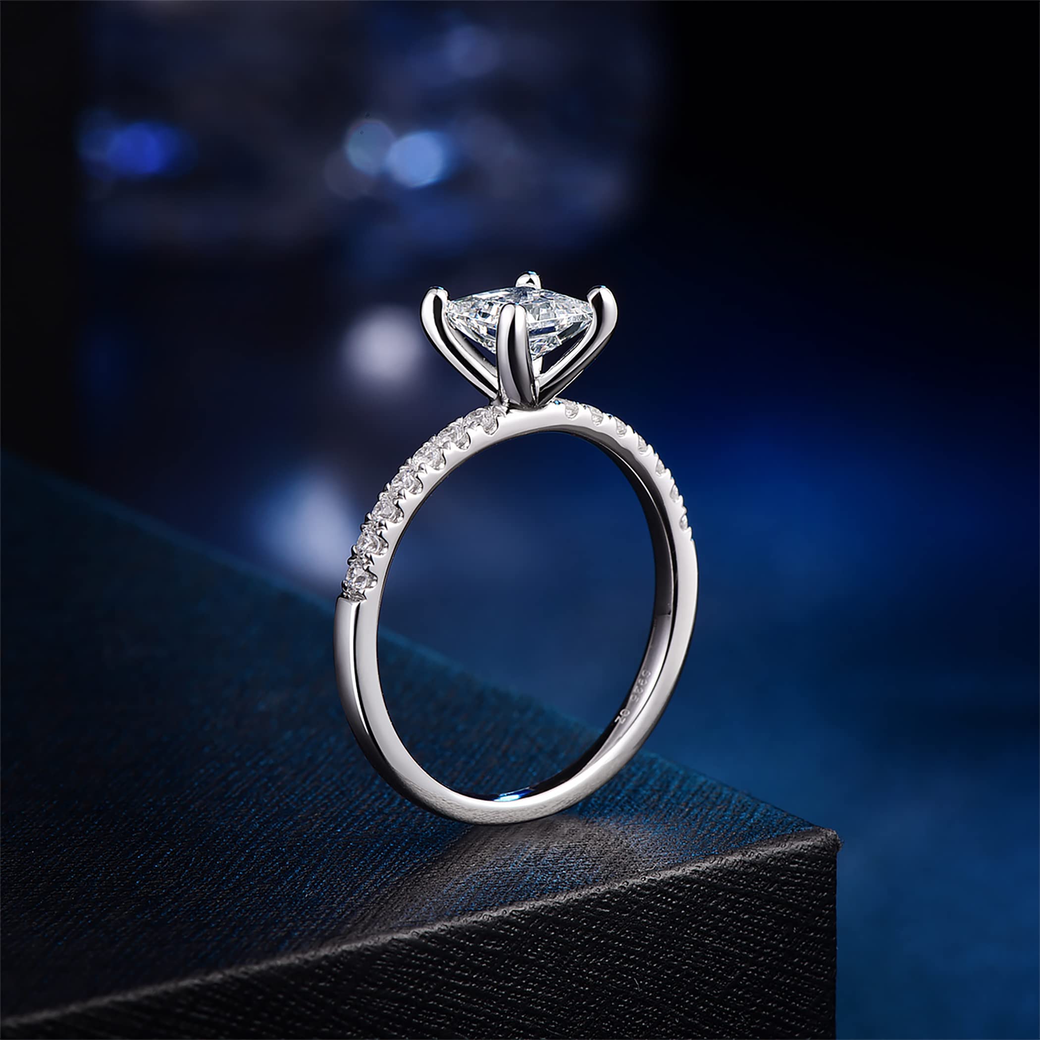 French Pavé 1.5ct Princess Cut D Color VVS Moissanite Ring Silver Solitaire Moissanite Engagement Ring (6.5)