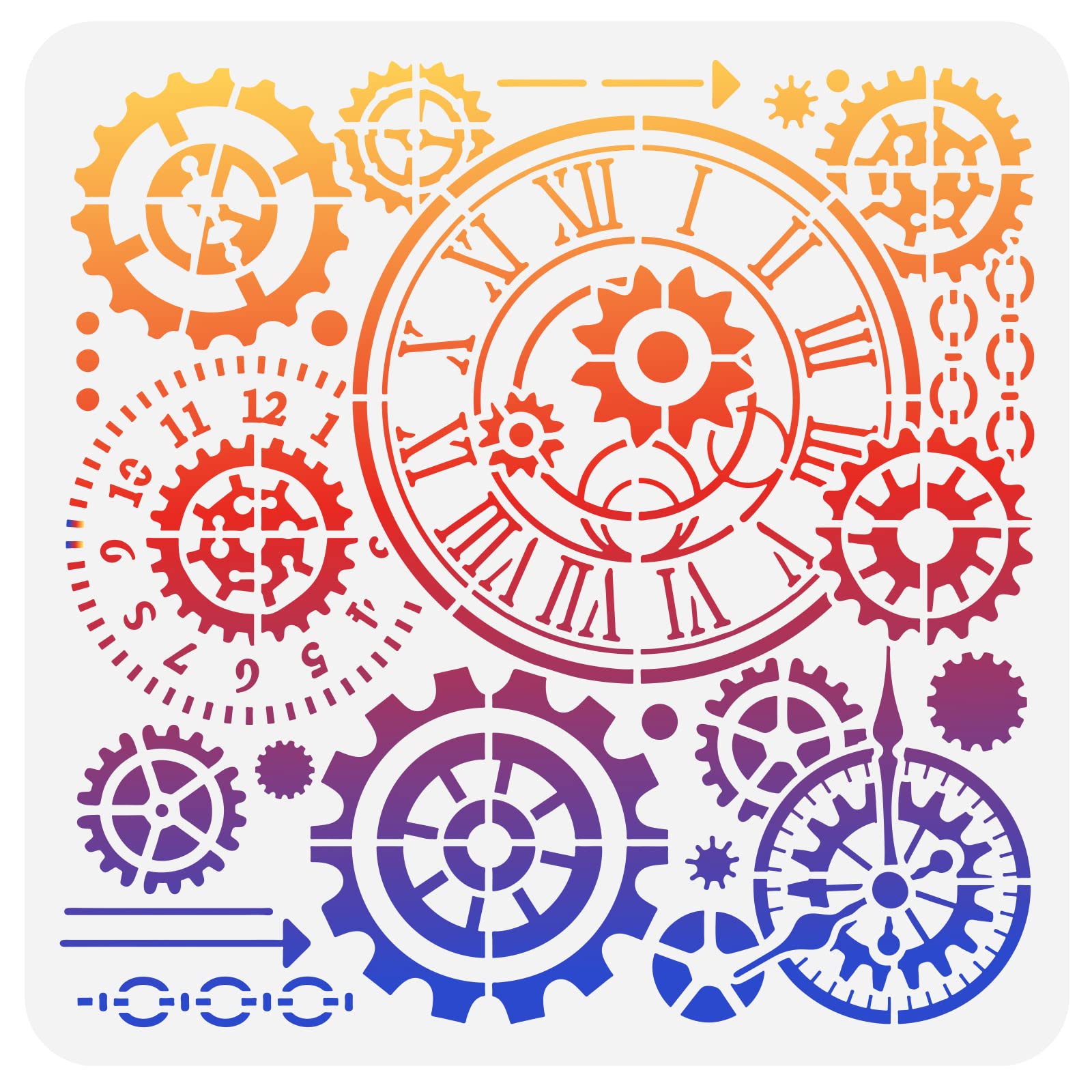 FINGERINSPIRE Gear Stencils for Painting 11.8x11.8 inch Steampunk Stencils Clock Gear Stencil Plastic Gears Pattern Stencil Reusable DIY Art and Craft Stencils for Painting on Wood Wall and Tile
