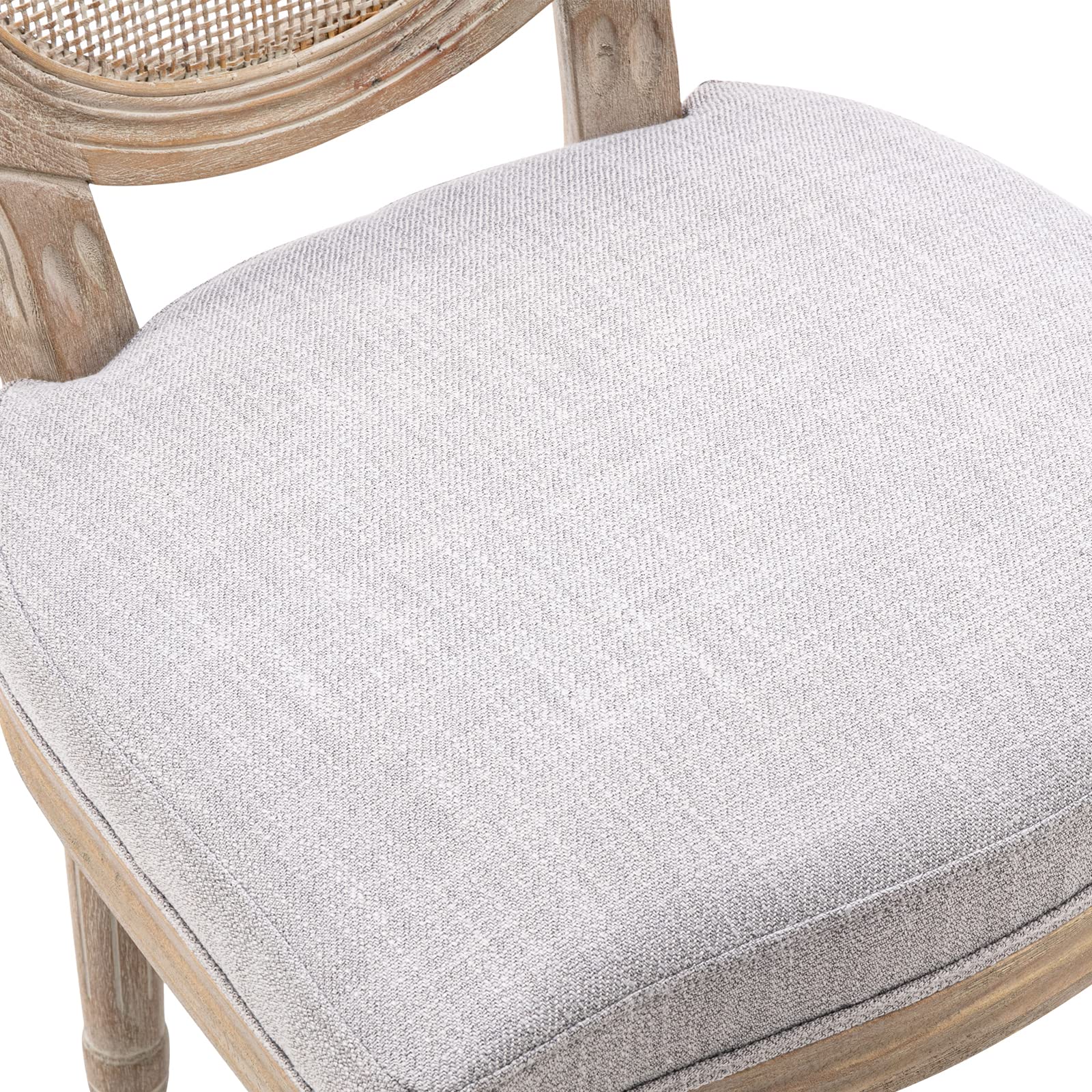French Retro Dining Chairs Set of 2 Distressed Wood Chairs with Cane Mesh Round Back, Upholstered Seat Chairs for Dining Room/Living Room Kitchen (Gray)