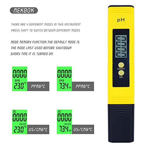 MEKBOK Hydroponics pH Meter Digital PH Test Pen 0.01 high-Precision Thermometer, Measuring Instrument and Thermometer, Suitable for hydroponics, Home Drinking and Aquarium