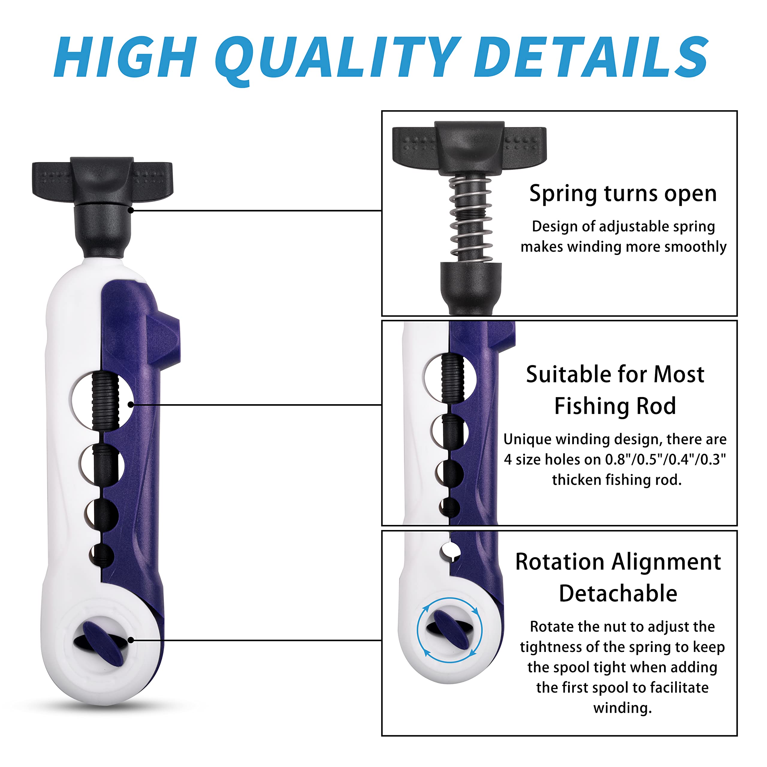 FUSIGO Mini Portable Fishing Line Spoolers, Adjustable Spinning Spool Station Plastic Winder Spooler Universal Winding Spooler (Blue)