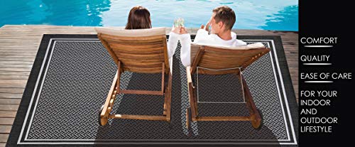 Gertmenian Indoor Outdoor Classic Flatweave Area Rug, Stain & UV Resistant Carpet, Deck, Patio, Poolside & Mudroom, 2x6 Ft Runner, Simple Border, Black Tan, 22013