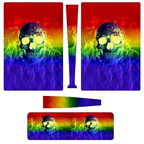 Gay Pride Flaming Skull Full Protective Skin Cover Design Wrap Decal Sticker Compatible with PS5 Digital Edition Console and Controller