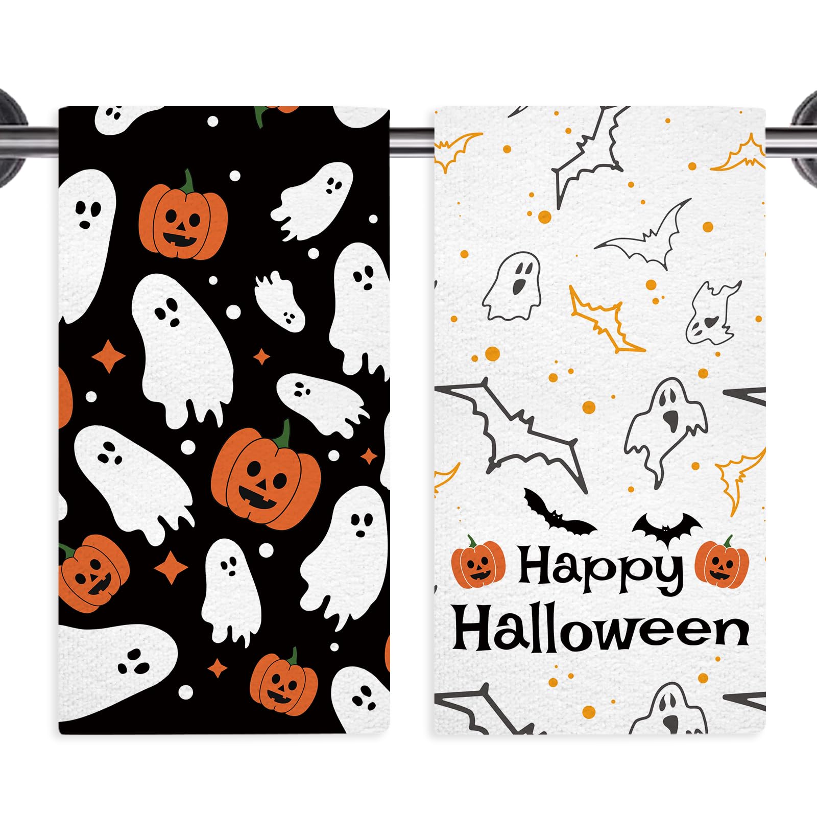 Halloween Kitchen Towels Halloween Pumpkin Ghost Halloween Dish Towels Set of 2, Spooky Holiday Hand Towel 18x26 Inch Drying Cloth Towel for Kitchen Home Decoration