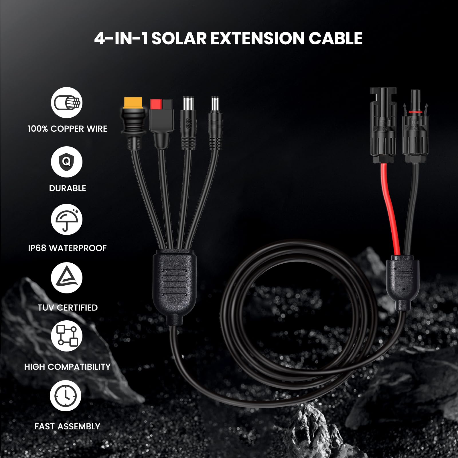 FlexSolar Solar Panel Charge Cable 6.6FT 14AWG Solar Connector to Anderson, DC5521, DC7909, XT60 Adapter for Battery Pack Power Station Solar Generator