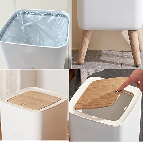Nordic Style Trash Can,Push Top Garbage Bin with Lid,White Top Spring Waste Basket,Dog Proof Trash can,Plastic Trash Bin Suitable for Kitchen,Bathroom,Bedroom,Living Room,Office,Outdoor