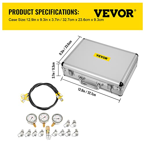VEVOR Hydraulic Pressure Test Kit, 25/40/60Mpa/11Couplings, Excavator Parts Hydraulic Tester Coupling Hydraulic Pressure Gauge Kit for Excavator Construction Machinery