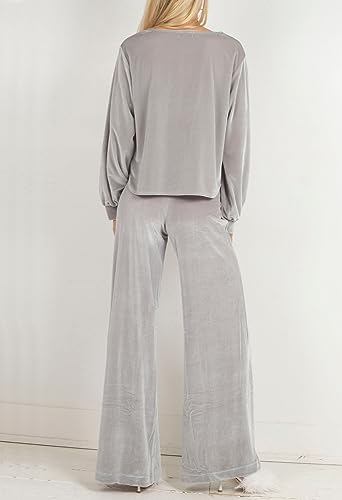 Pink Queen Sweatsuits For Women Set 2 Piece Outfits Pullover Crop Top Loose Long Pants Pajamas Sets Light Grey XL