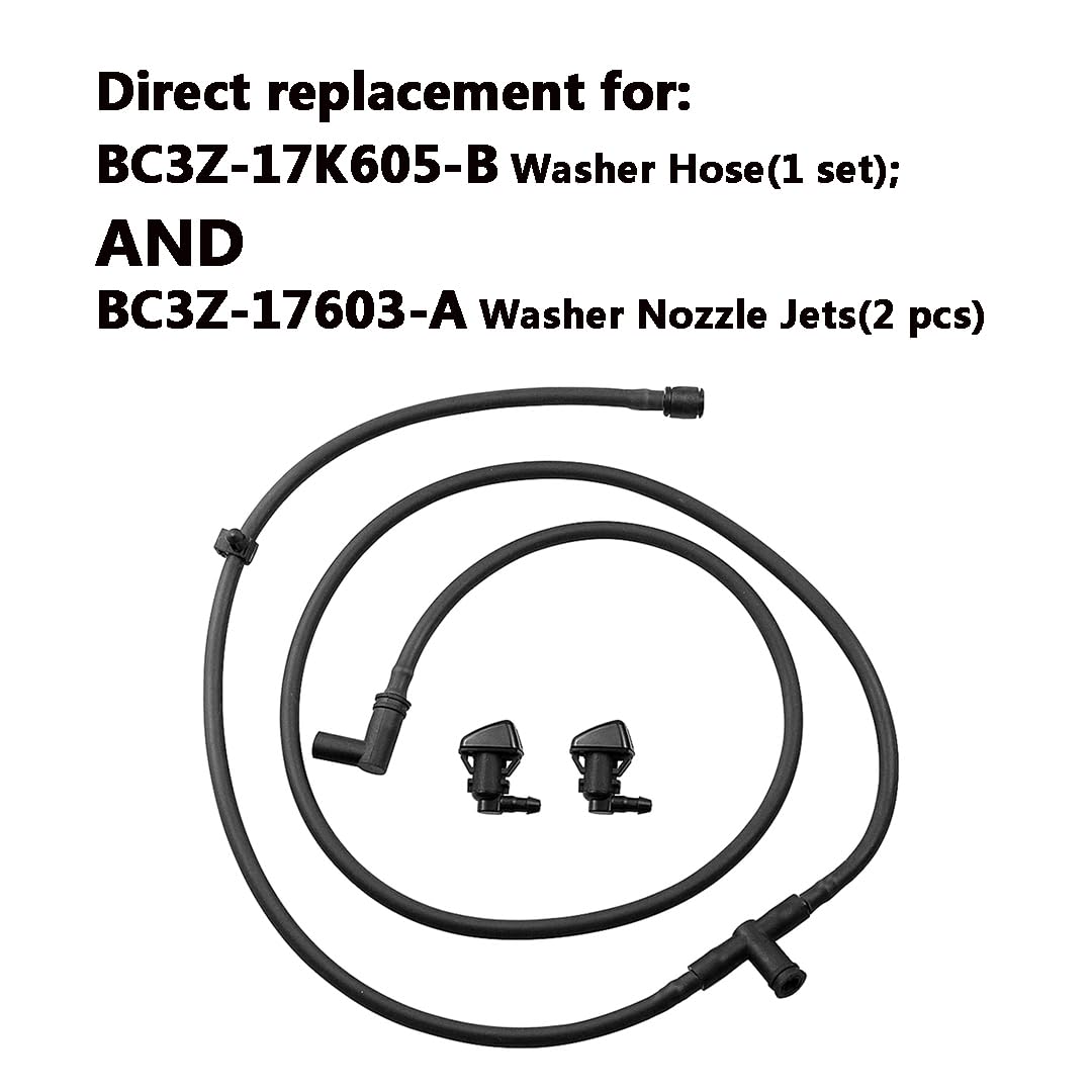 for Ford Super Duty Windshield Washer Nozzle Hose Kit, Compatible with Ford Super Duty F250 F350 F450 2011 2012 2013 2014 2015 2016, BC3Z-17K605-B Washer Hose + BC3Z-17603-A Washer Nozzle Jets