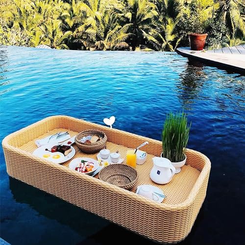 Floating Tray Floating Serving Tray Handmade Carefully Rattan Woven Luxury Serving Basket Table Swimming Pool Floats Stylish Breakfast Tray On The Water