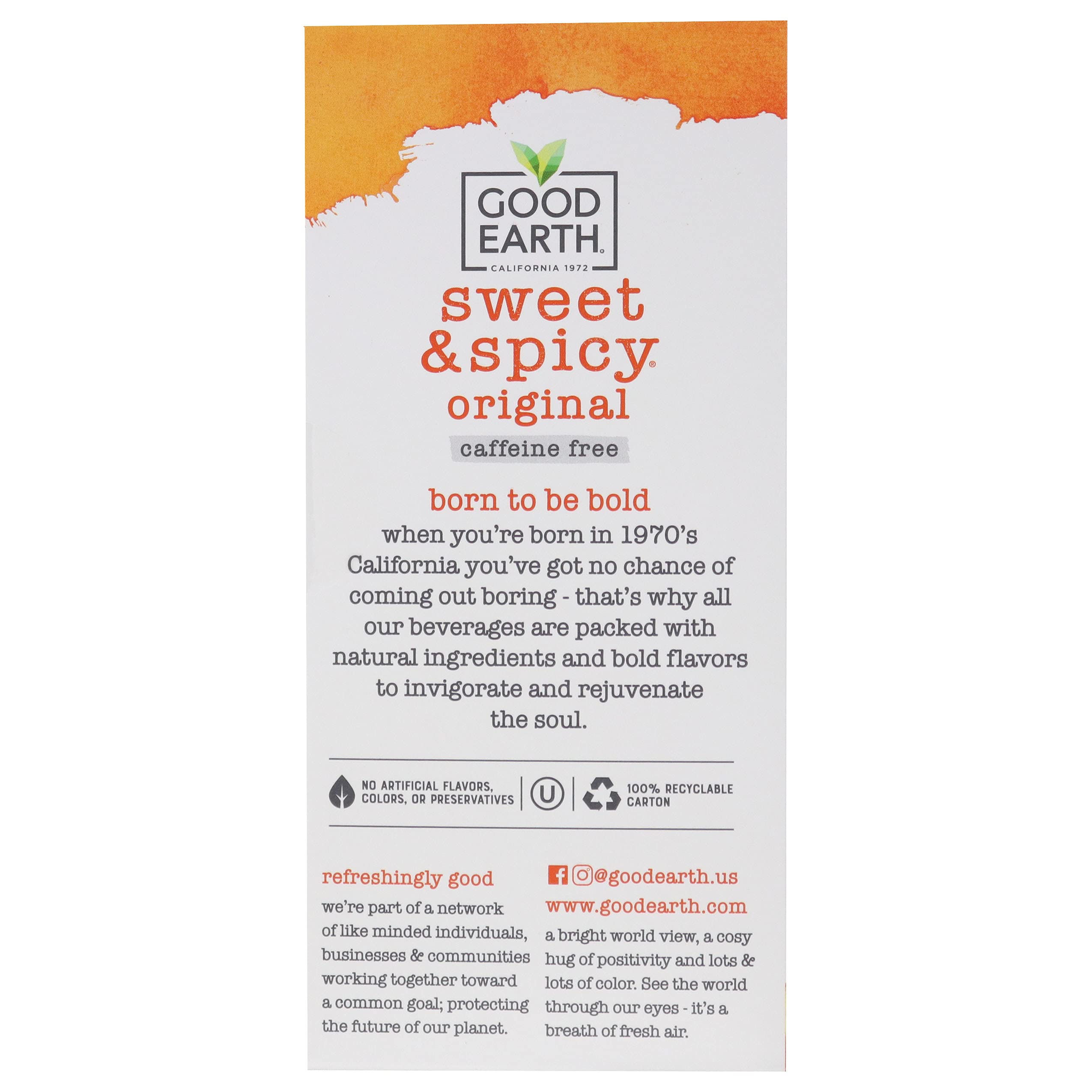 Good Earth Sweat & Spicy Caffeine Free Herbal Tea - 6 Pack w/ 25 Tea Bags per Box