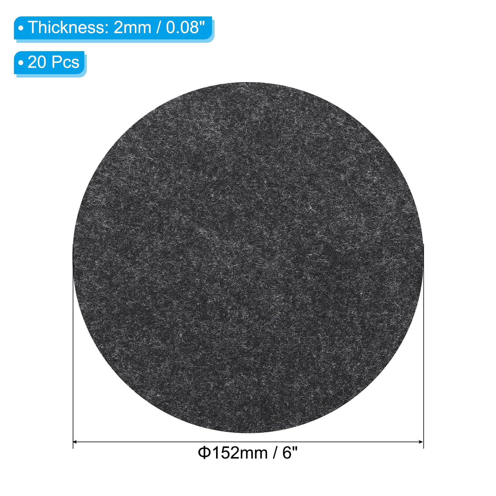 PATIKIL 6 Inch Diameter Lamp Base Felt, 20Pack 2mm Thickness Round Soft Adhesive Non-Slip Anti-Scratch Backed Felt for Lamp Furniture DIY Craft, Dark Grey
