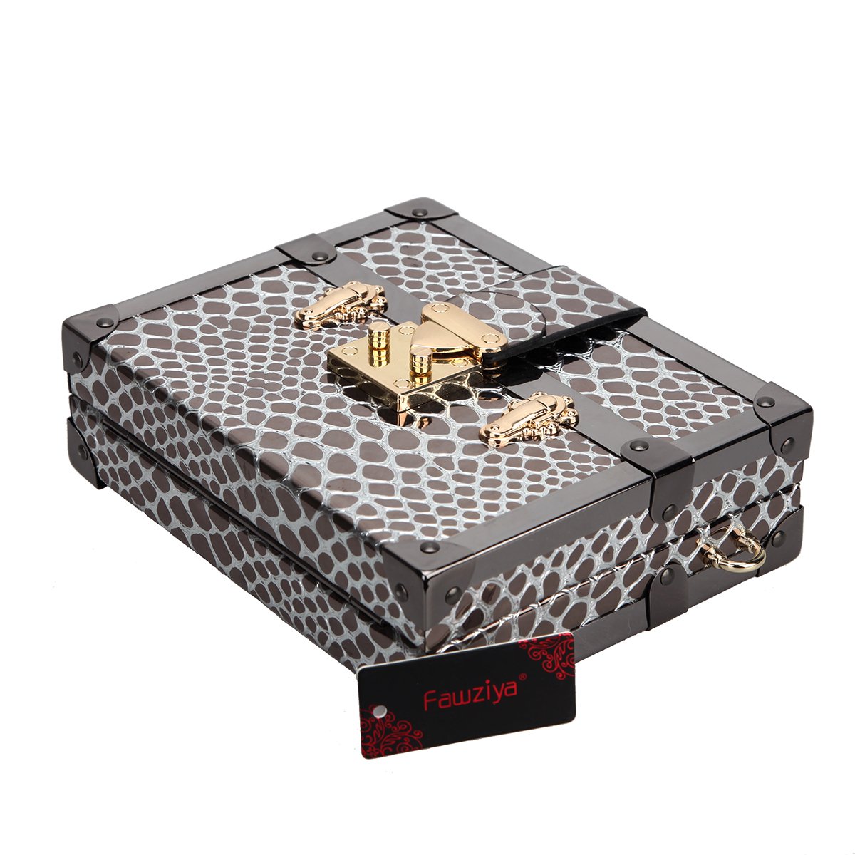 Fawziya Evening Clutch Snakeskin Thick Chain Oversized Novelty Purses For Women Formal-Black