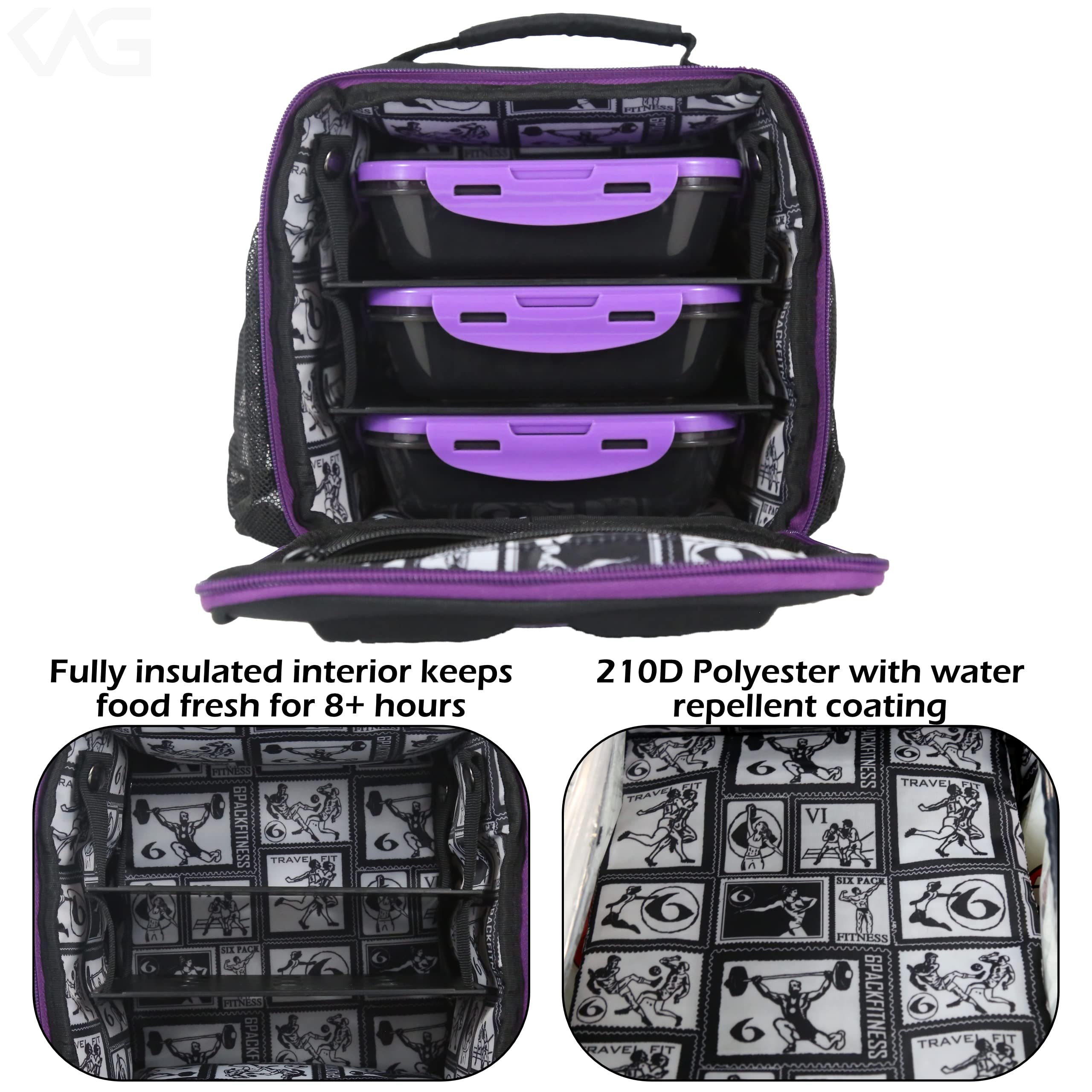 Innovator Cube 20oz Model, Meal Prep Lunch Bag with 3 BPA-Free, Reusable, Microwavable, Freezer Safe, Portion-Controlled Containers, Lunch Box with Storage Pockets