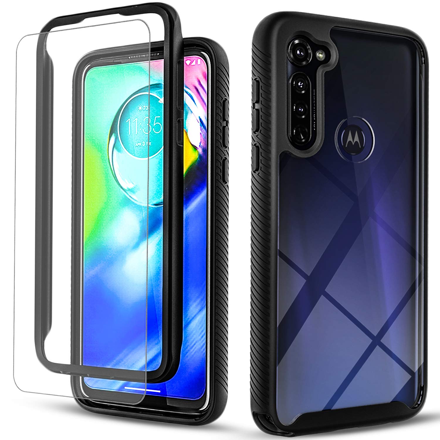 For Moto G Stylus 2020 Case, [Not Fit Moto G Stylus 5G /Stylus 2021] with [Tempered Glass Screen Protector Included], 12 Feet Drop Test Proof Clear Armor Protective Cover - Black