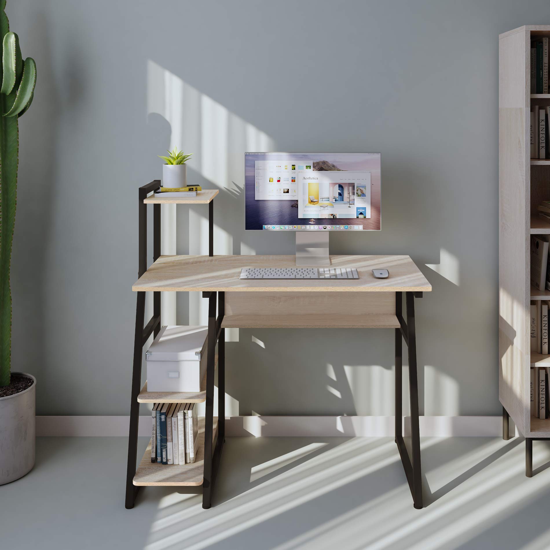 FITUEYES Computer Desk with Shelves,Home Office Writing Table with Bookshelf,40 Inch Modern Style PC Desk for Small Space,Nature