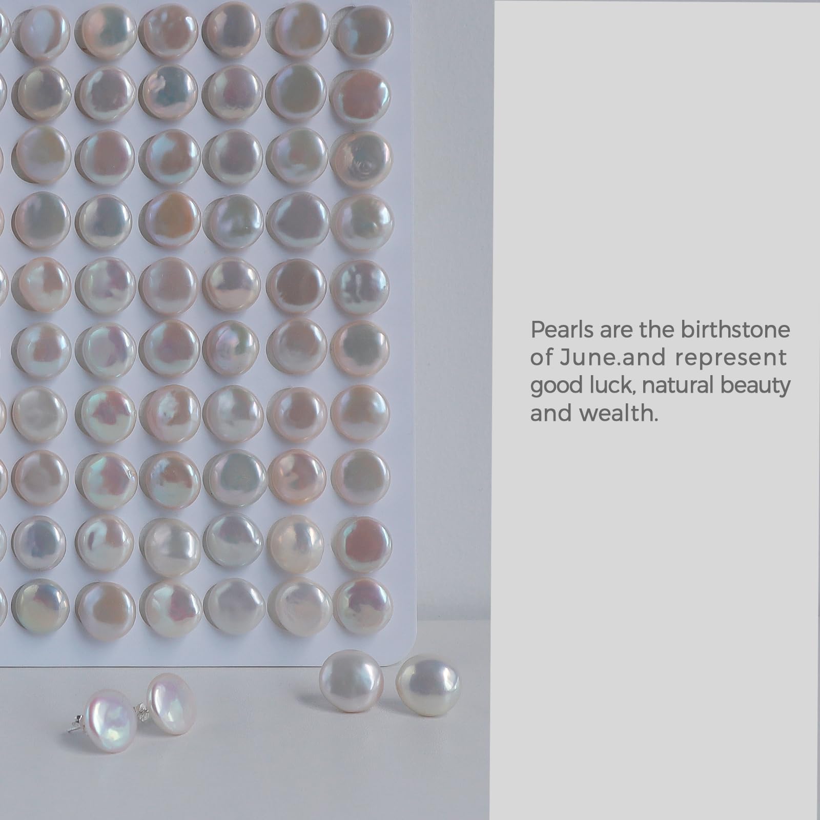 Freshwater Coin Pearl Earrings for Women, Button Shape Pearl Stud Earrings, 13-14mm