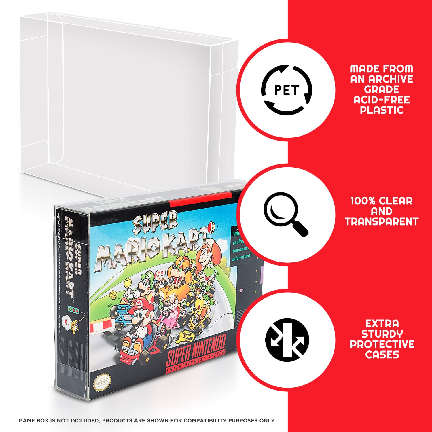 Video Game Box Protector for SNES / N64 Games - 0.40MM Thick PET Protector, SNES/Nintendo 64 Video Games Display Case compatible for Super Mario, Donkey Kong,Zelda (Pack of 25)