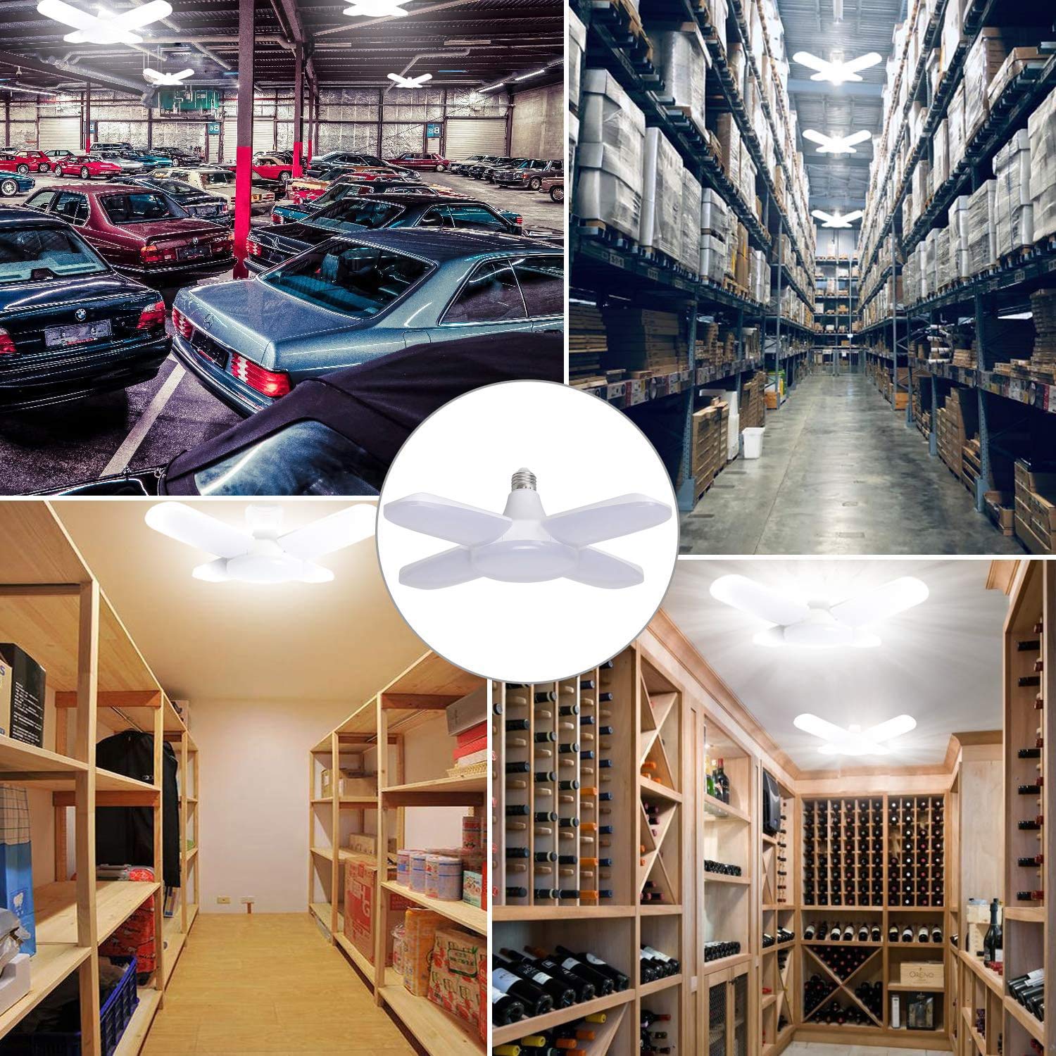 Easily Life LED Garage Light, 60W E26 Deformable LED Garage Ceiling Lighting 6000LM Daylight Light Bulbs for Warehouse, Workshop, Barn, Basement (2 Pack)