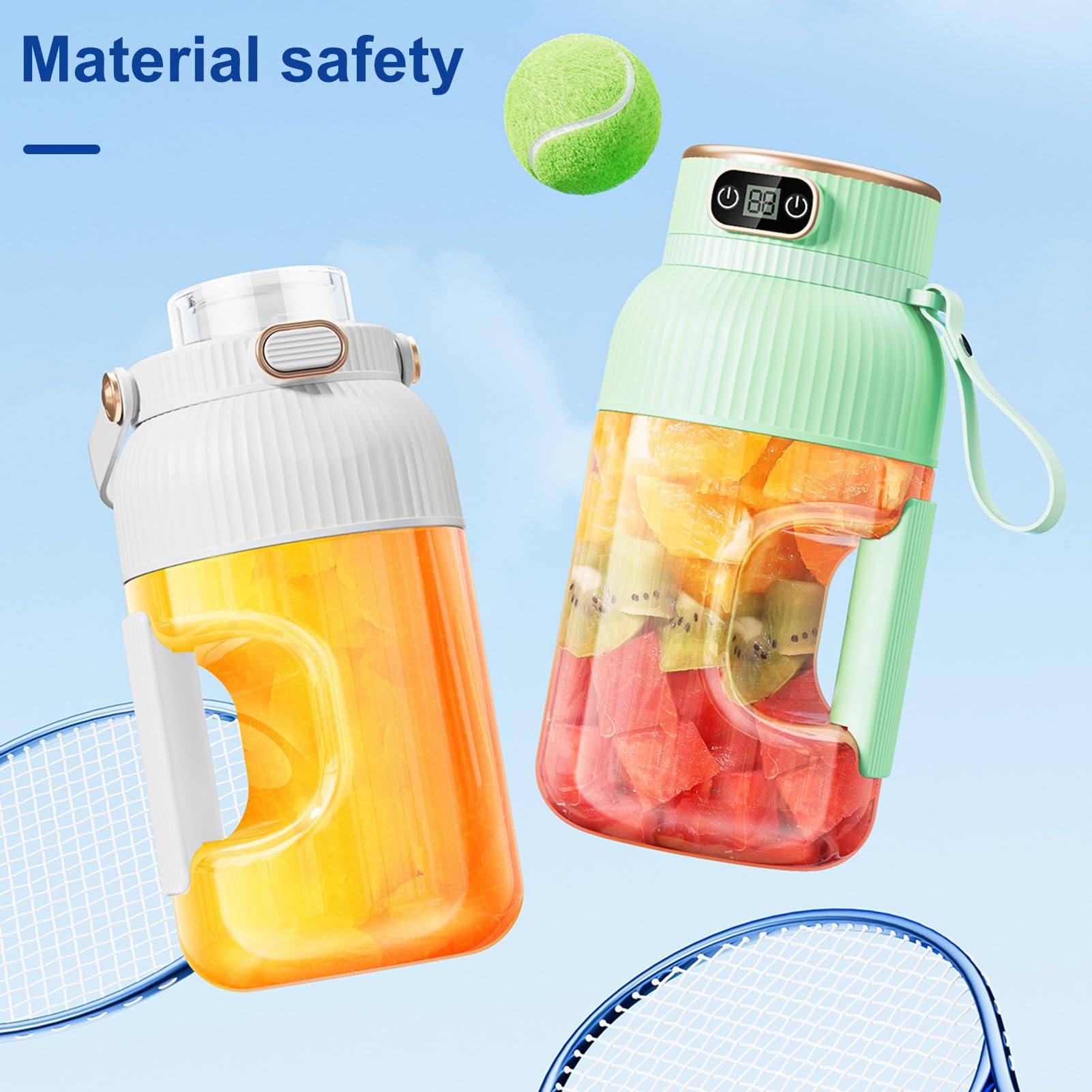 oxcuuka Multifunctional Portable Juicer Cup With Digital Display, Personal Portable Blender Rechargeable for Shakes and Smoothies, Fruits and Veggies - 900ml Green single cup with single lid
