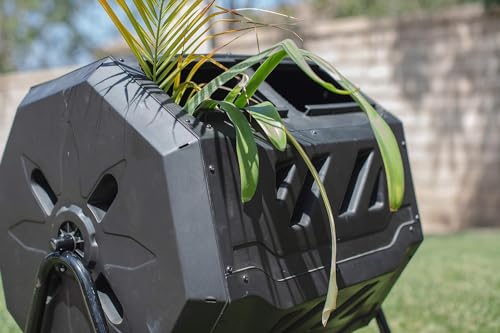 MaxWorks 50891 Compost Tumbler Bin Composter Dual Chamber 42 Gallon, Bundled with Gloves