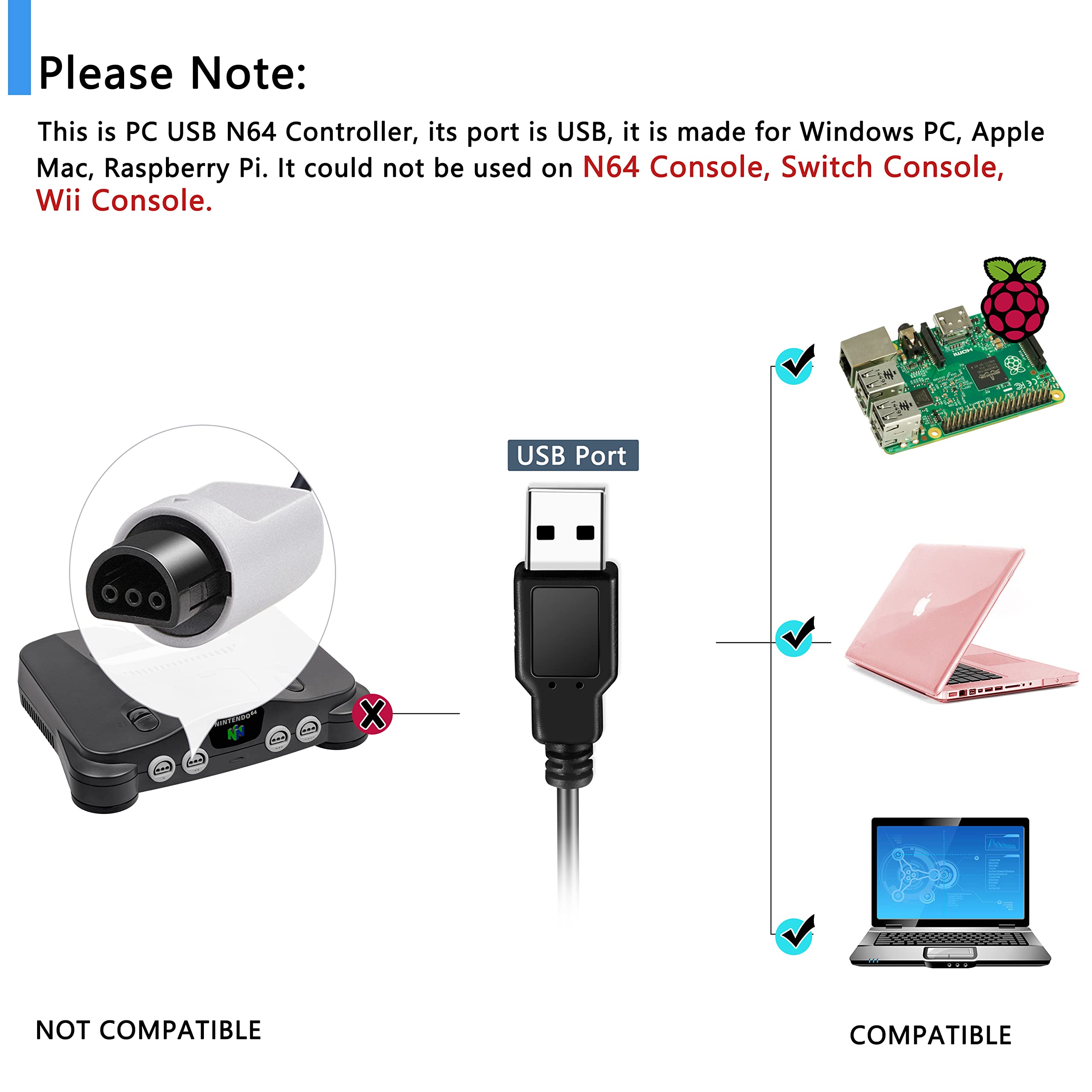 iNNEXT [Bundle USB Version] 2 Pack USB Classic Controller, PC N64 & SNES Controller Joystick for Windows PC MAC Linux Project 64 Retropie OpenEmu Emulator(Plug & Play)(Gray/Clear Orange)
