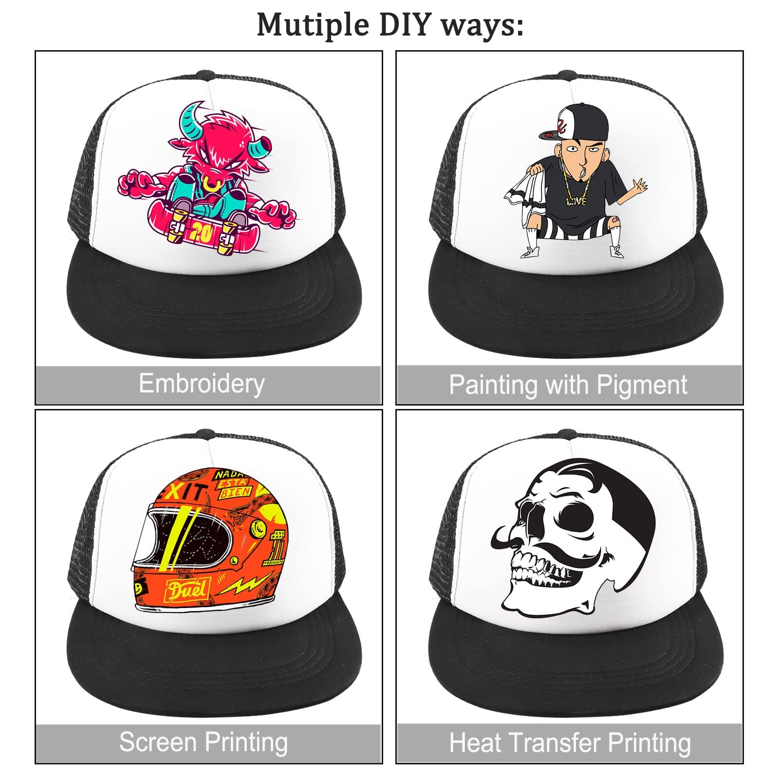 Funkeet 7 Pack Snapback Hat Blank Sublimation Flat Bill Trucker Hat Hip-Hop Mesh Back Baseball Cap for Men Women (7pcs-Multicolor 02)