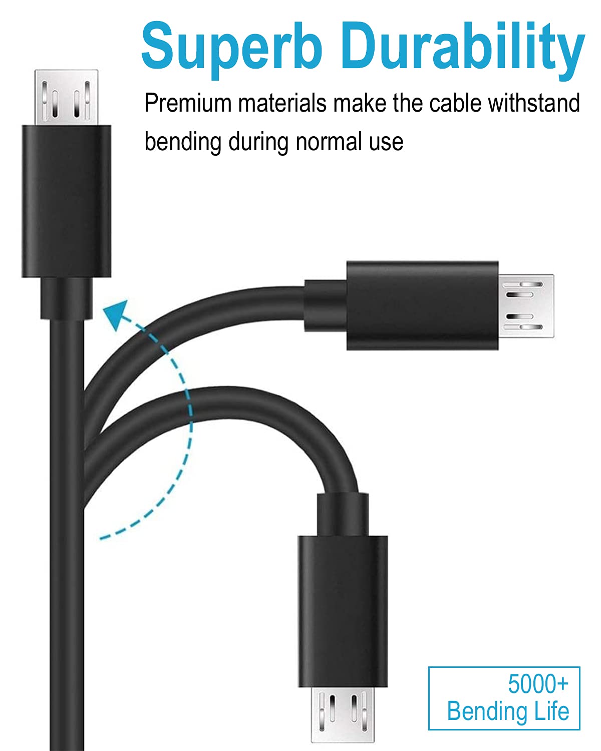 DEEGO Micro USB Cable,15Ft Extra Long PS4 Controller Charger Cable,Enduring Android Charging Cord for Samsung Galaxy S7 Edge S6,Note 5,Note 4,Moto G5,Android Phone,Kindle Fire,Black