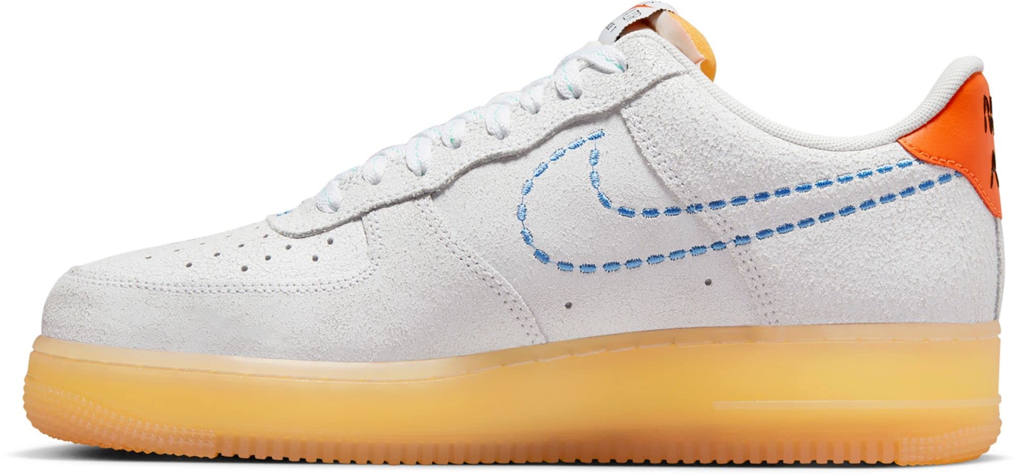 Nike mens Air Force 1 '07 LV8 shoes, Grey/University Blue/Orange, 14