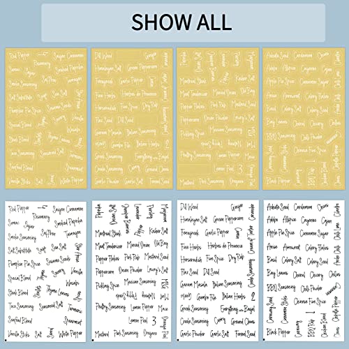 Simfree Kitchen Labels,276 Spice Jar Labels,Pantry Labels,White + Black Script Preprinted Stickers,Waterproof,Tear Resistant,Food Containers Organization Labels Organize Storage Containers,Black+White