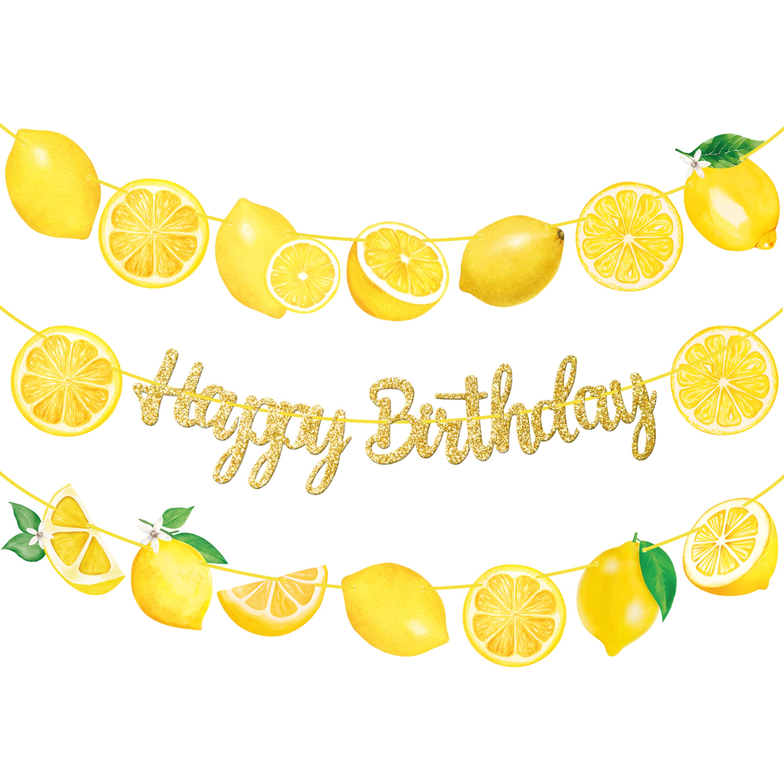 Lemon Happy Birthday Banners Glitter Gold Lemongrass Birthday Party Decorations Yellow Lemon Lemonade Party Decorations for Summer Fruit Birthday Party Lemon Theme Bridal Shower Supplies