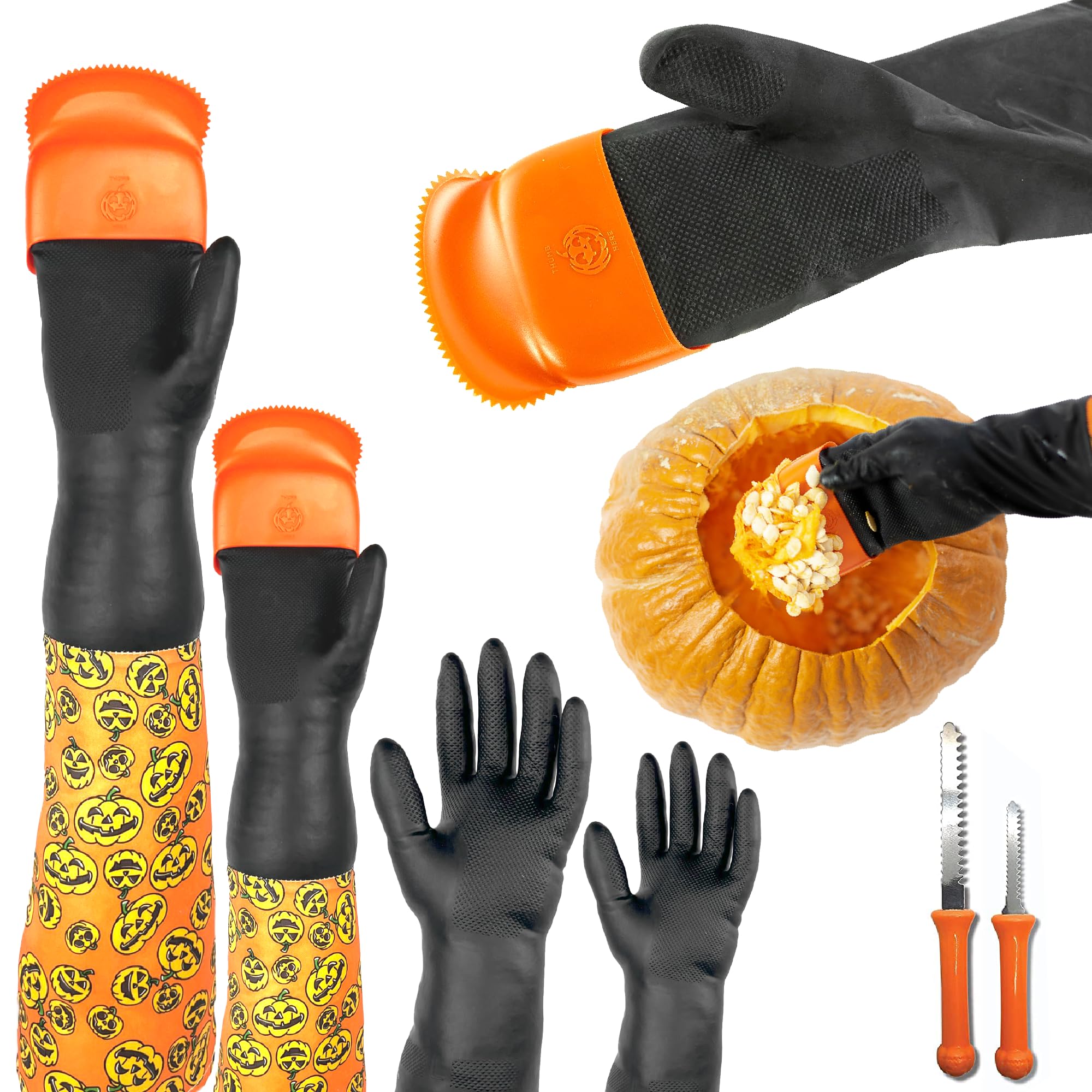 Halloween Moments Pumpkin Scraper Glove – As Seen On Shark Tank - Mess Free and Fun Pumpkin Carving Kit – Carve and Clean Jack-O-Lantern Guts with Ease and Zero Mess on Your Hands!