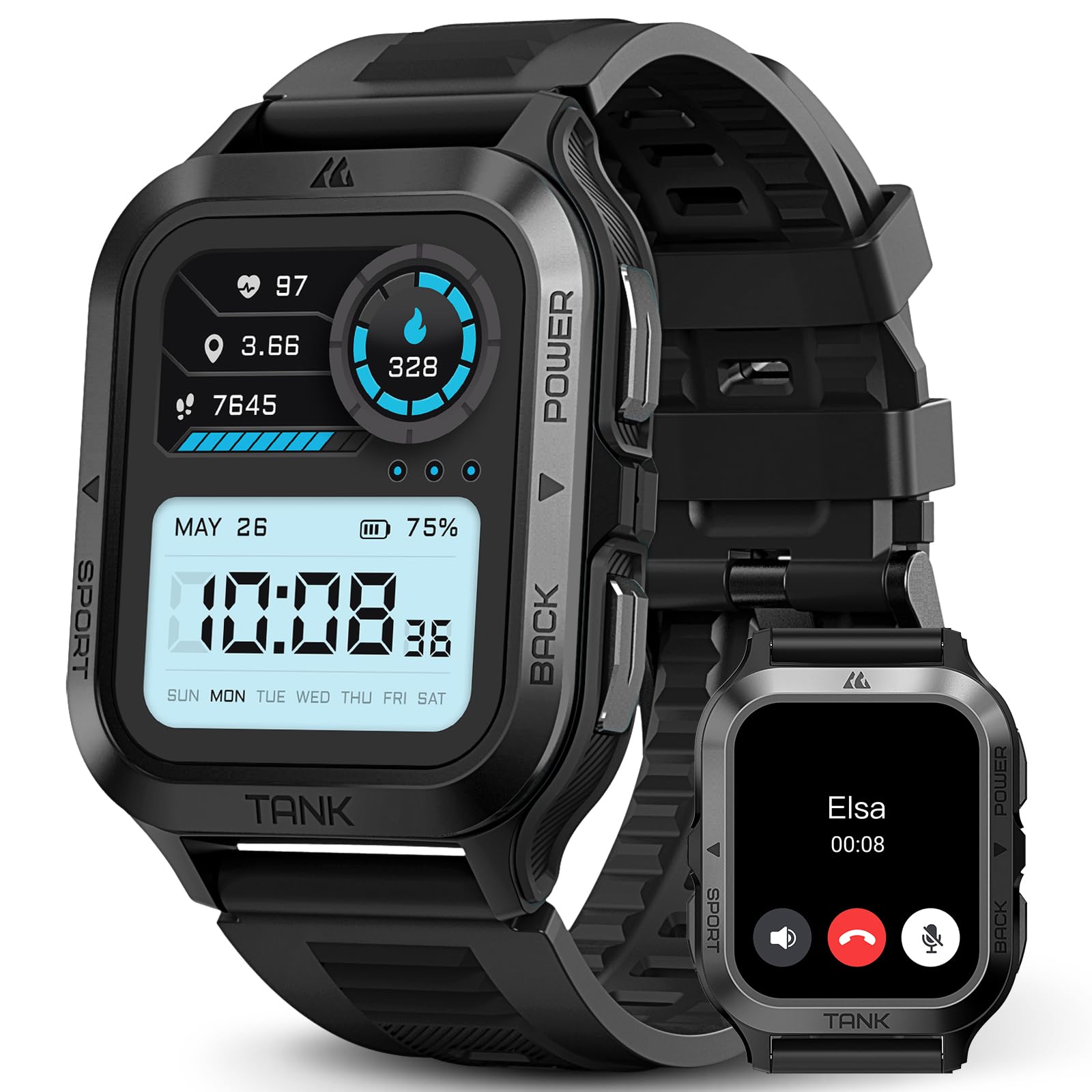 KOSPET Smart Watch for Men - Rugged Military Smart Watch for iPhone and iOS, 50 Days Long Battery Life, Bluetooth Answer/Make Call, 1.85'' Large HD Display, 70+ Sports Modes