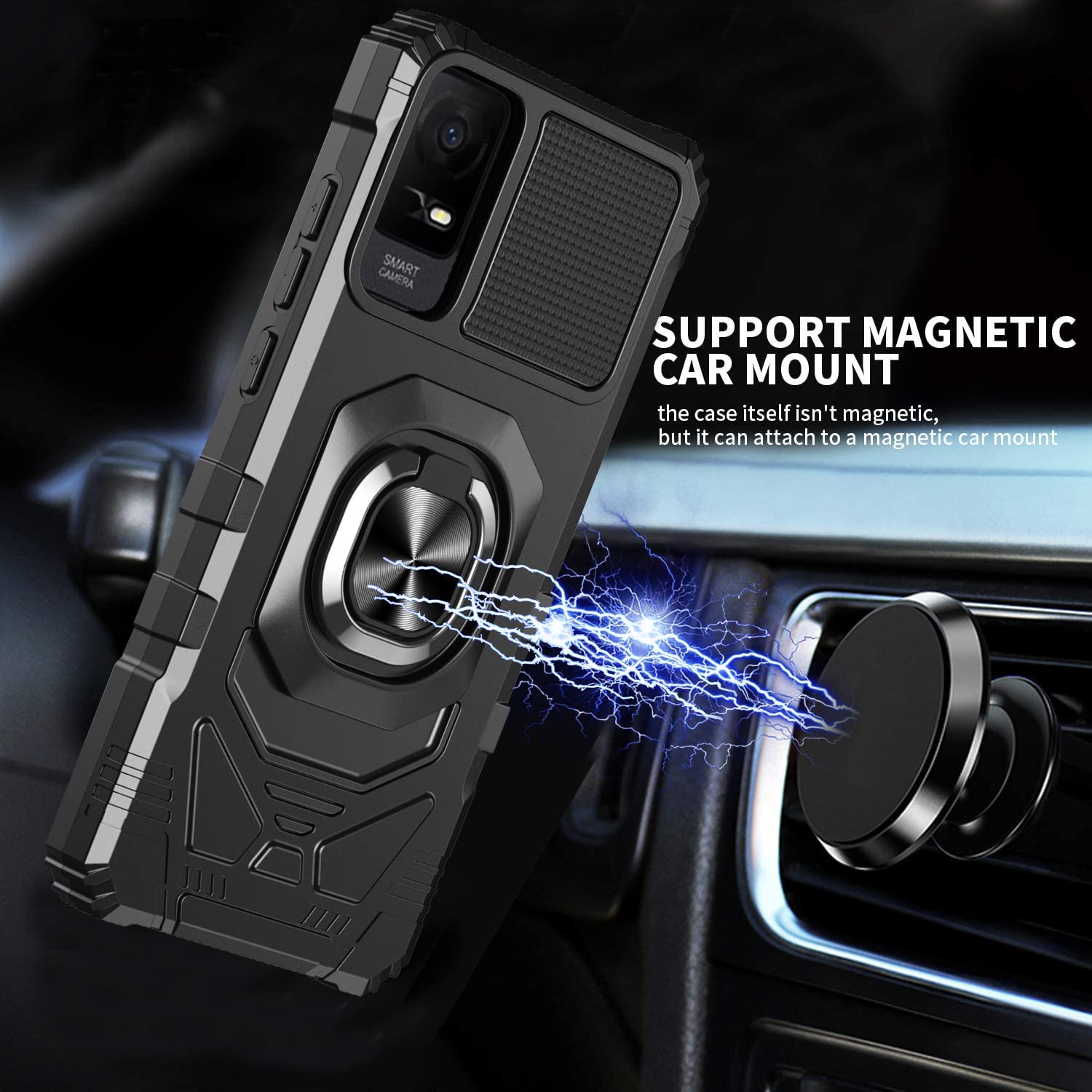 for TCL ION X/ION V Case, with Tempered Glass Screen Protector Heavy Duty Protection Technology Built-in Kickstand Rugged Shockproof Protective Phone Case for TCL ION X/ION V 6.0", (Black)