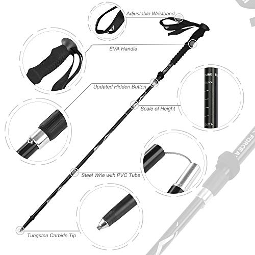 Forceatt Trekking Poles, Two Shock-Absorbing Collapsible Trekking Poles,Sturdy and Lightweight Aluminum Alloy 7075, EVA Grip, Adjustable Length, Quick Lock, Suitable for Camping Hiking Backpacks