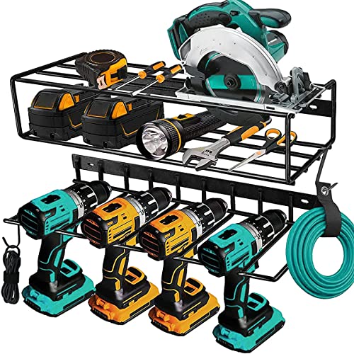 HUMINGCAI Power Tool Organizer Electric Drill Storage Rack Wall Mount Garage Tool Organizers Heavy Duty Tool Holder Rack 130lb Weight Limit Suitable for Garage Home Workshop AL(black)