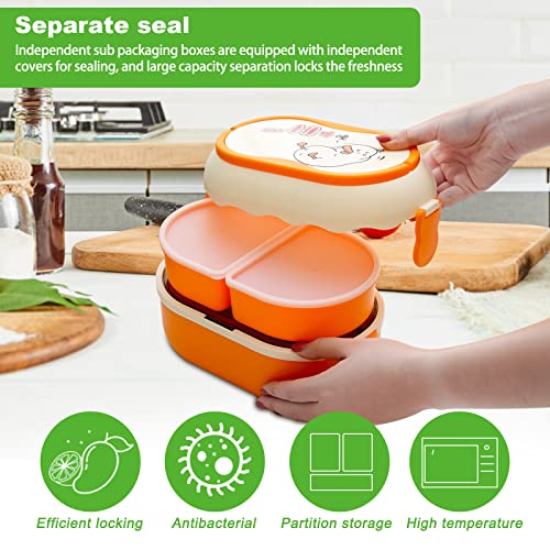 PUOENFGR Bento Lunch Box,Large Capacity Double Layer stacking with Handle with Adults,Microwave Can Be Used,Comes with Three-Piece Cutlery Set,BPA-Free,Great for Camping,Work(Moe Force Brown)