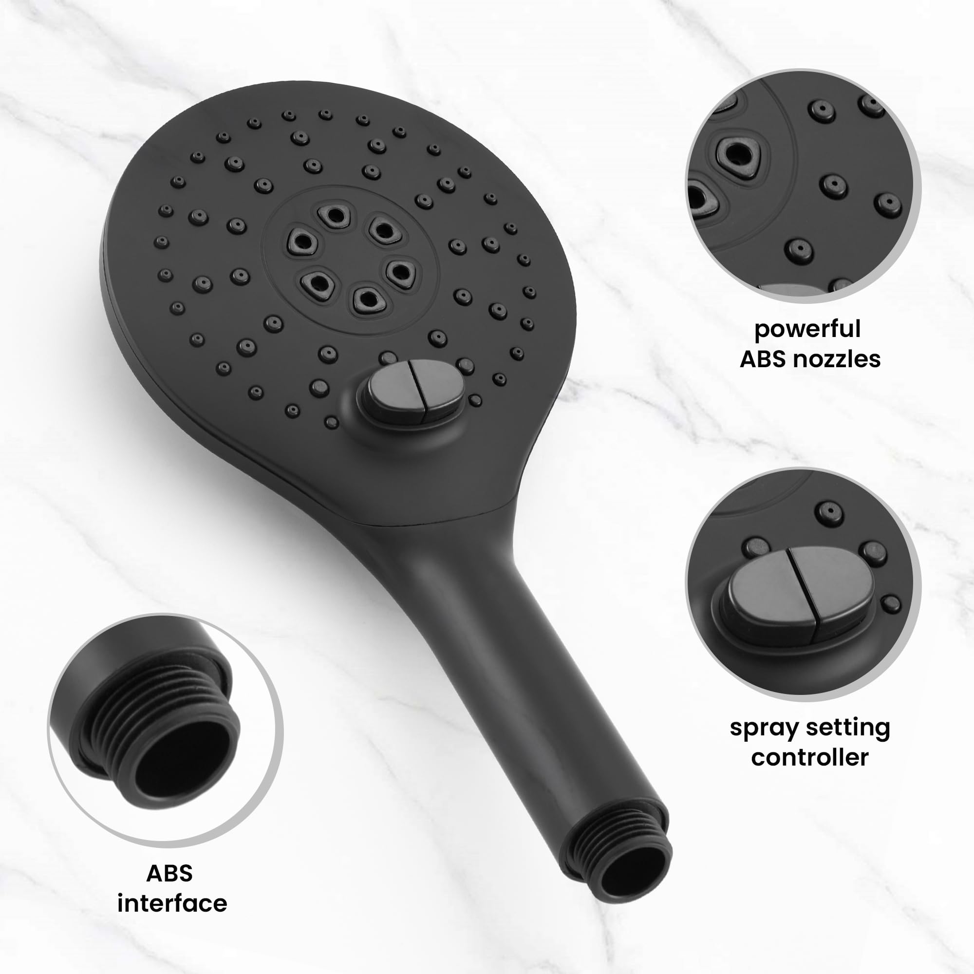 KPW Handheld Shower Head with 59" PVC Hose Matte Black Detachable Shower Head Adjustable Bracket High Pressure Handheld Shower Head RV Shower Head