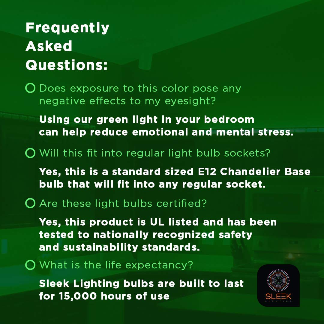 SLEEKLIGHTING 5Watt E12 LED Filament Candelabra Green Light Bulb, (60W Incandescent Replacement) Chandelier Torpedo Tip, Clear Glass Cover E12 Base 4 Pack