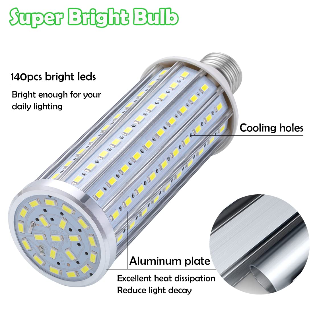 HengBo 40W LED Corn Light Bulb, 150W Equivalent E26 Medium Screw Base 6500K Daylight Non-Dimmable LED Studio Light Bulb Lamp for Garage Warehouse Factory Photography Video Studio Lighting