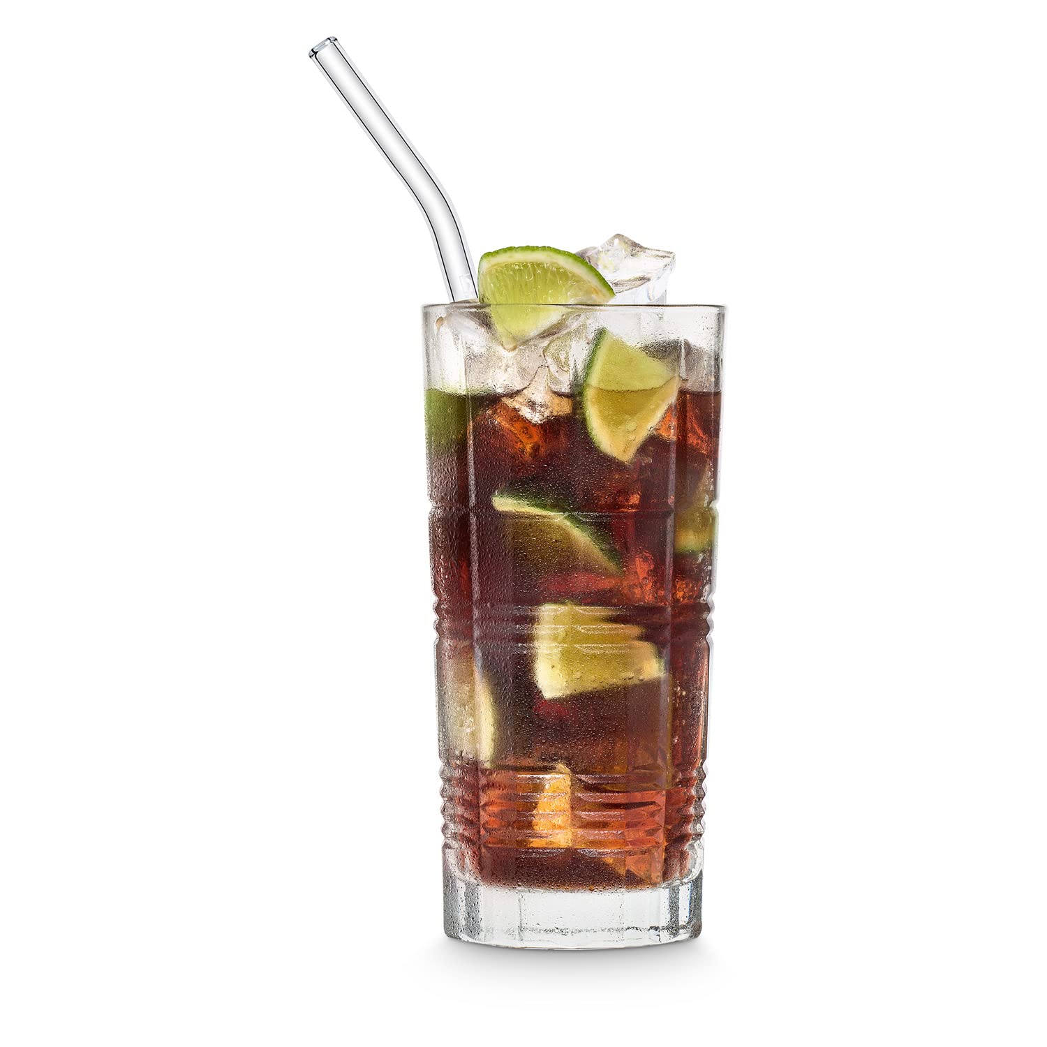 Halm Glass Straws - 6 Reusable 9 Inch Bent Drinking Straws + Plastic-Free Cleaning Brush - Dishwasher Safe - Eco-Friendly - Perfect for Smoothies, Cocktails, Boba - Made in Germany