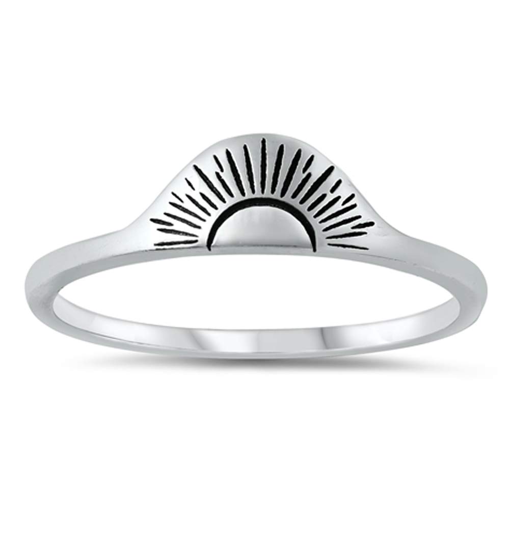 Engraved Boho Sunrise Festival Fashion .925 Sterling Silver Band Size 9
