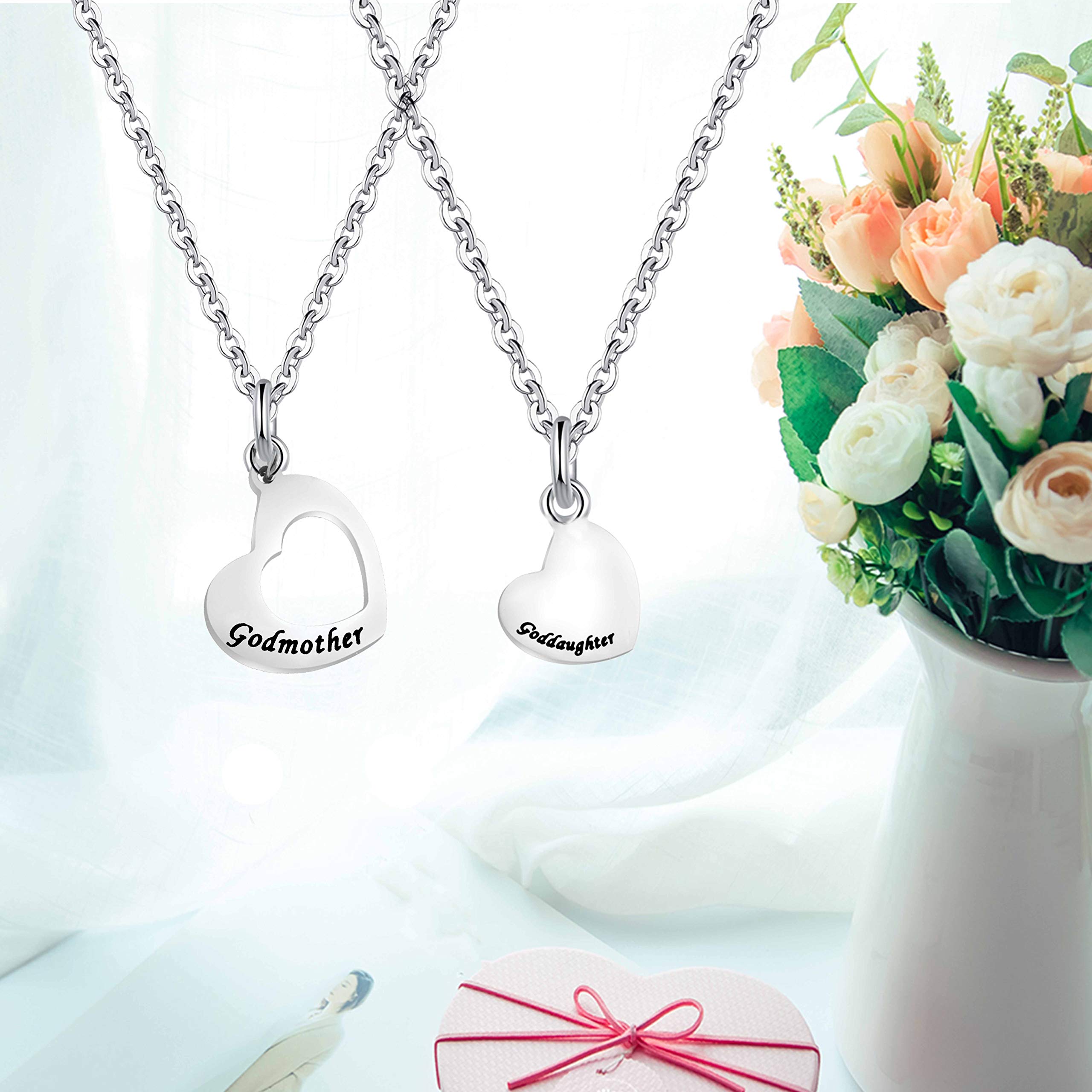 FUSTMW Goddaughter Necklace Godmother In Heart Matching Necklace Set Goddaughter Baptism Gift Religious Jewelry for Godmother (necklace set)
