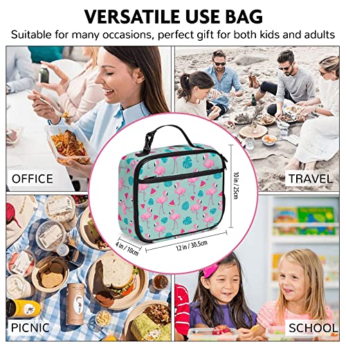 Insulated Lunch Box for Women Men, Large Capacity Reusable Lunch Bag with Front Pocket and Side Pocket, Meal Prep Cooler Tote for Work School Picnic Travel (Flamingo)