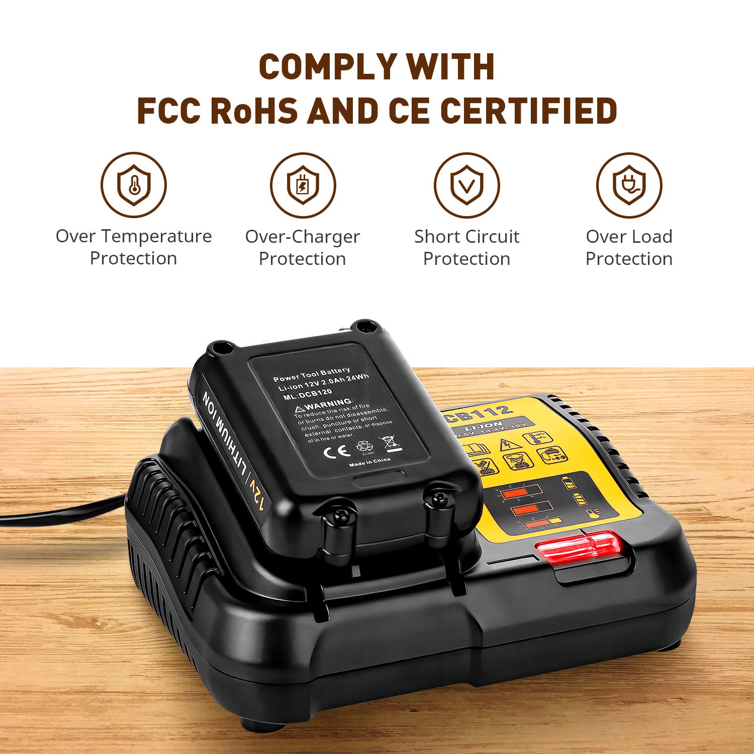 FLAGPOWER DCB112 Battery Charger for Dewalt 12V 20V MAX Lithium Ion Batteries DCB206 DCB205 DCB204 DCB203 DCB201 DCB120 DCB127, Replaces for Dewalt Charger DCB101 DCB105 DCB115 DCB107