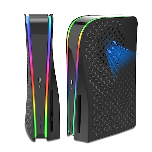 PS5 Faceplate with RGB Light bar,Dust Filter for Cooling Vents LED strip light Console Cover for PlayStation 5 Disc Edition DIY Decoration Kit Accessories-Black