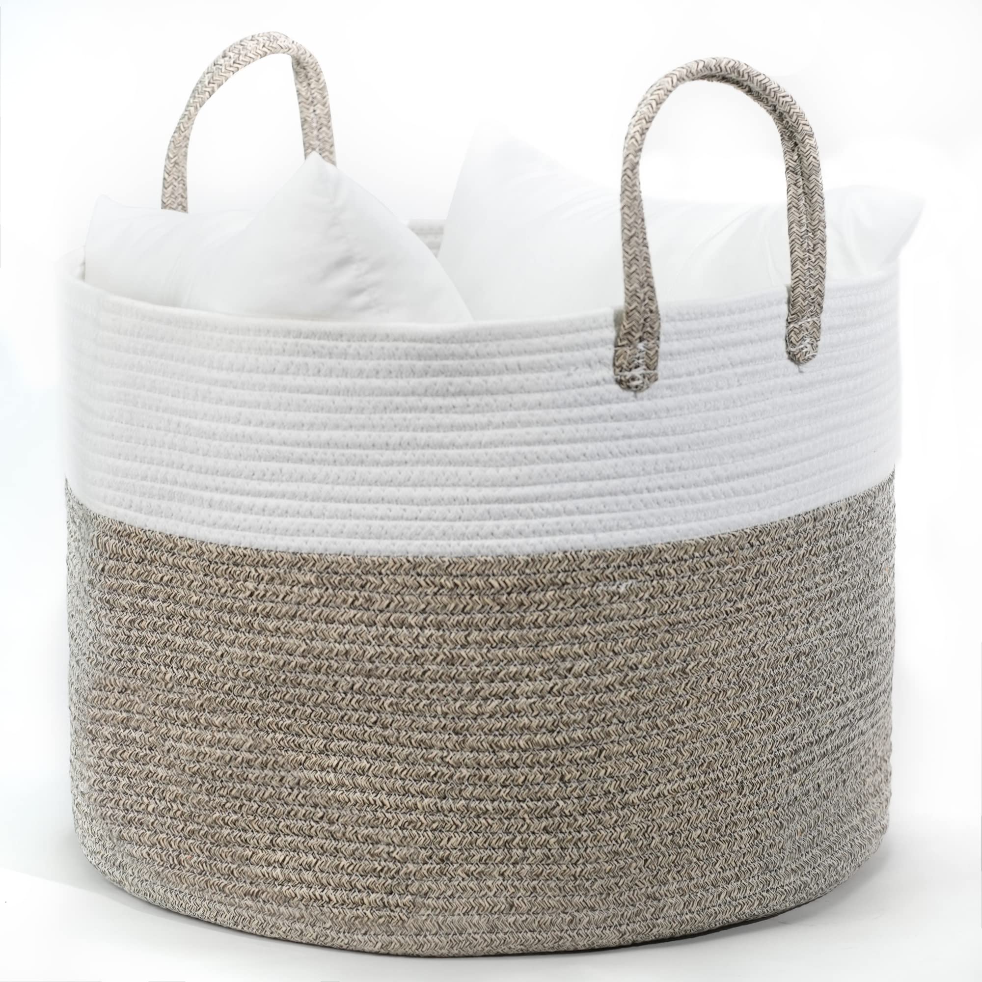 Laundry Basket Organizer, Toy Storage for Nursery 20''x20''x13.4'' Clothes Basket for Kids, Soft Cotton Woven Clothes Storage Bin Large Laundry Hamper for Blankets