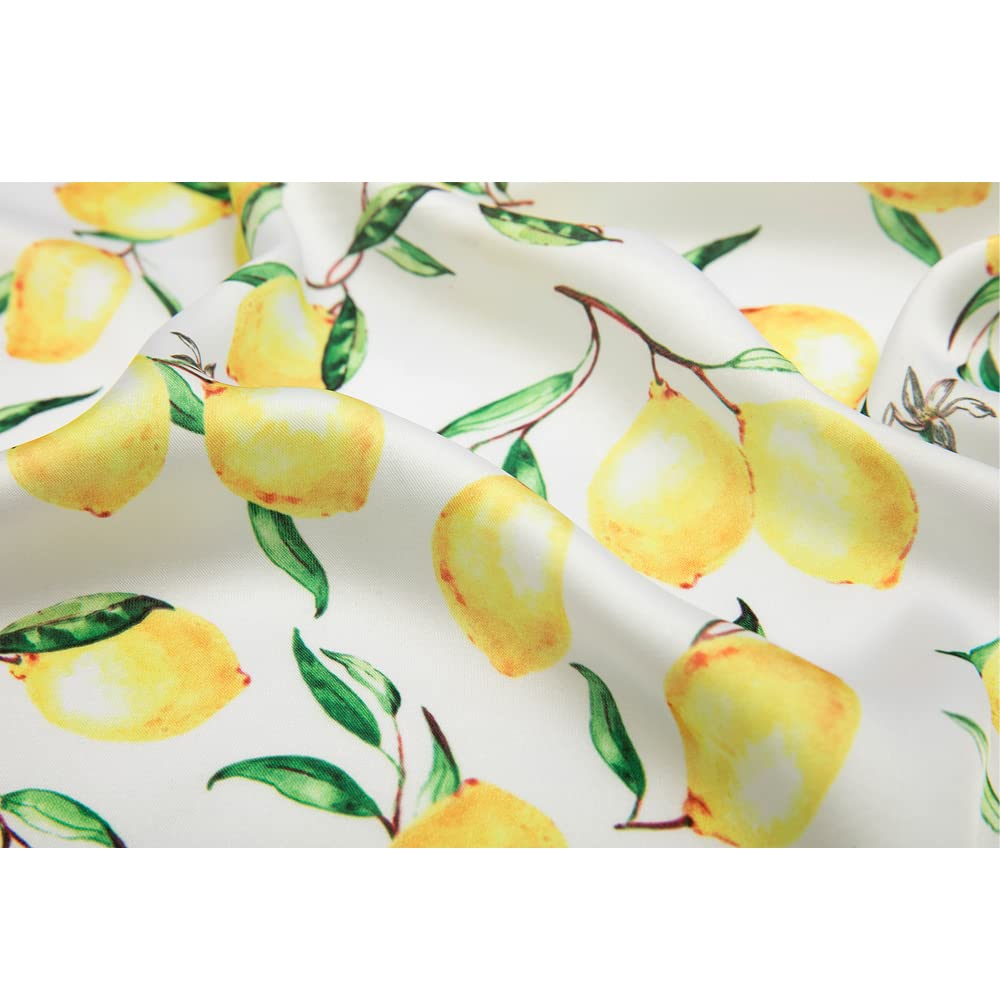NaSoPerfect Silk Like Scarf Square Handkerchief Lemon Pattern Satin Ribbon Neck Scarfs for Women Yellow 21" x 21"