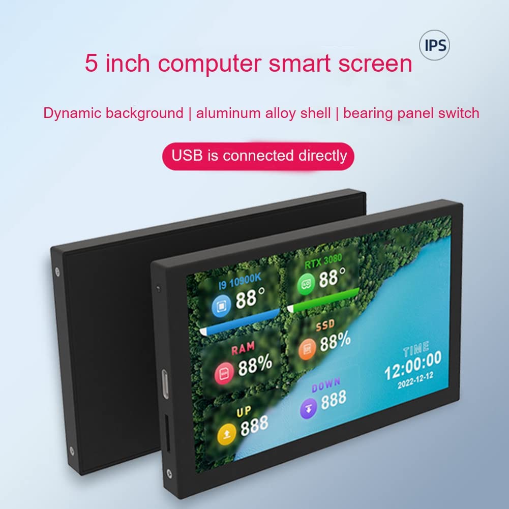 MACIMO 5 Inch Computer Small Secondary Screen USB Chassis Secondary Screen IPS HD Laptop Display for Freely AIDA64 Black